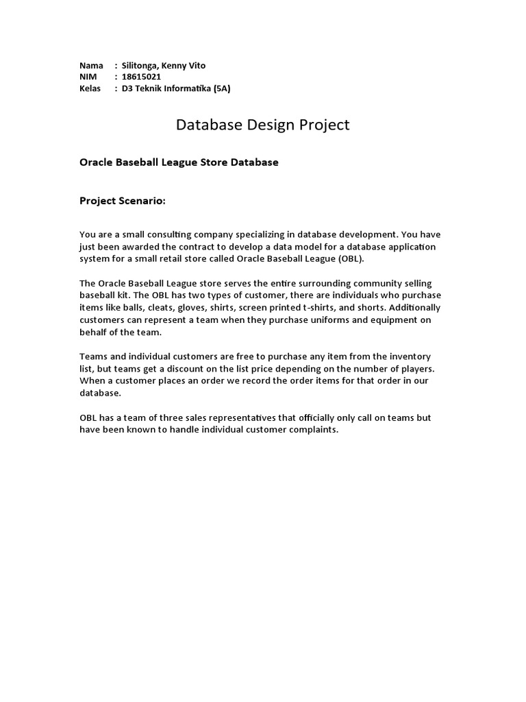 Database Design Project: Oracle Baseball League Store Database | PDF