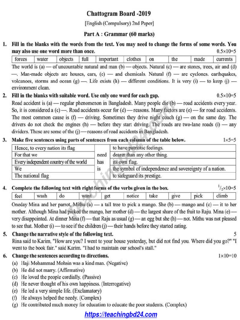 HSC English 2nd Paper Questions 2019 | PDF