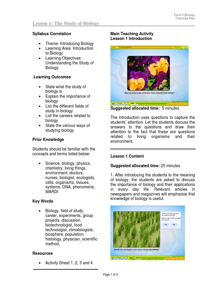 Form 4 Biology Teaching Plan | PDF | Biotechnology | Biology