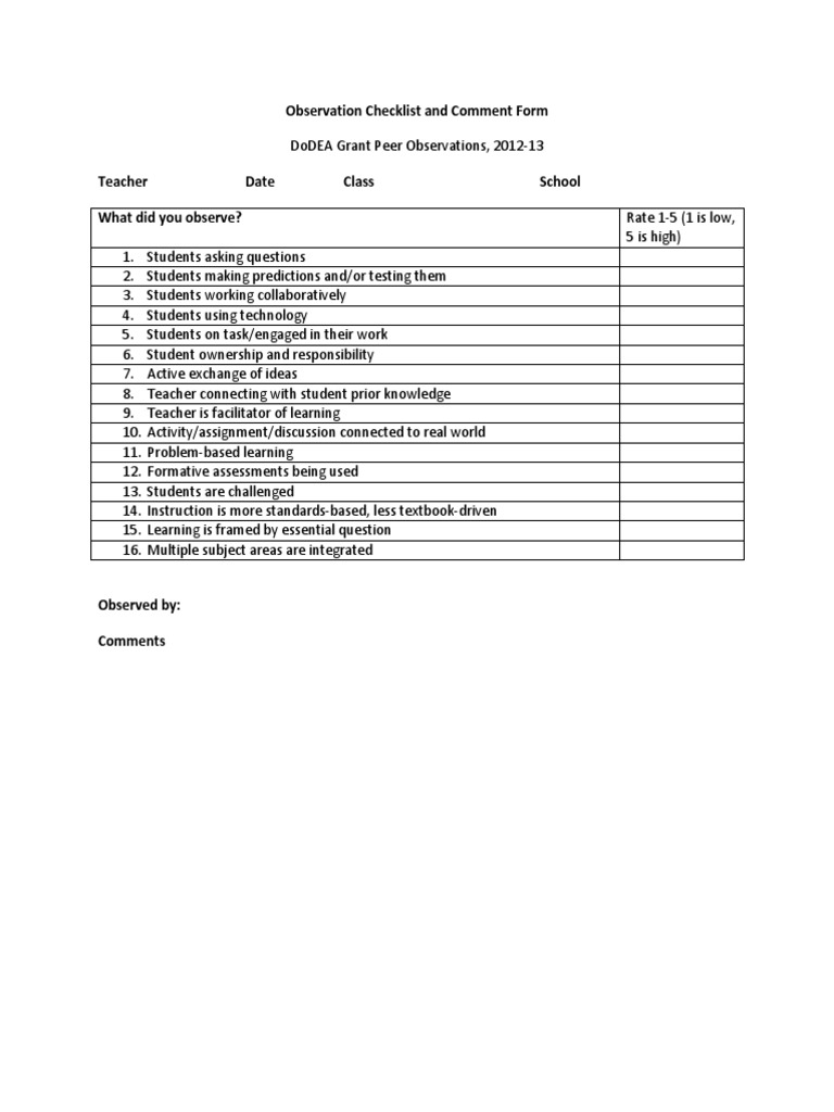 Teacher Peer Observation Guide | PDF | Self-Improvement | Wellness