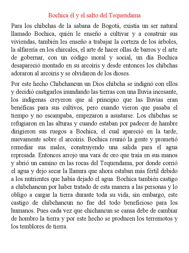 Bochica Él y El Salto Del Tequendama | PDF