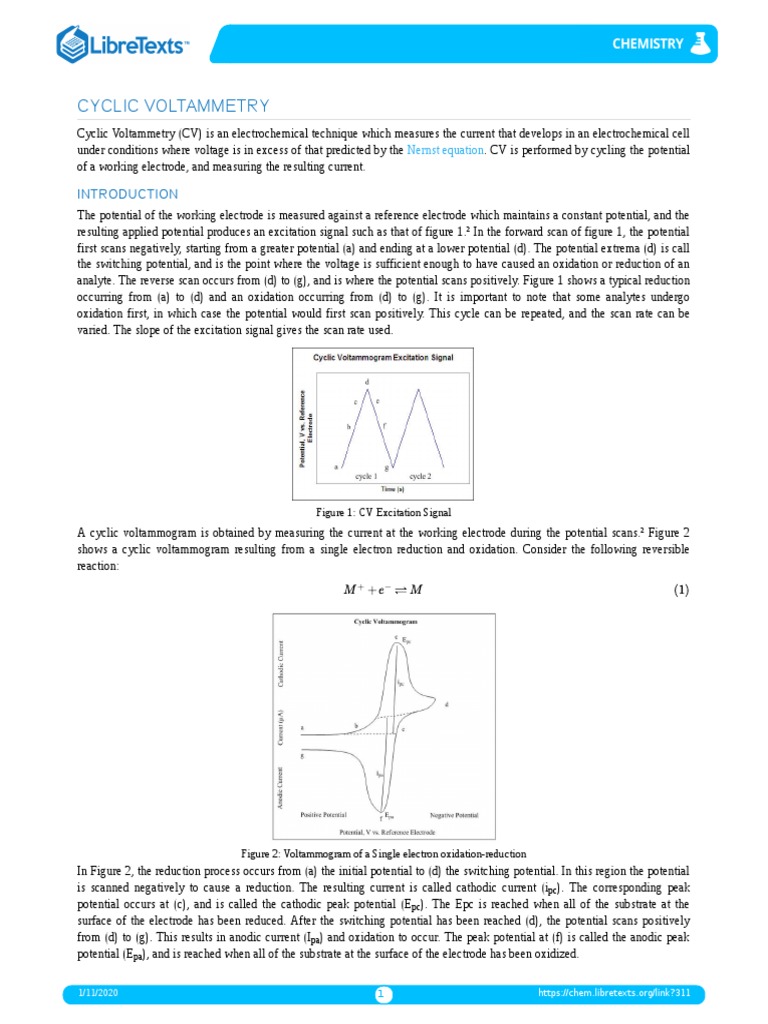 Cyclic Voltammetry: Nernst Equation | PDF | Redox | Electromagnetism
