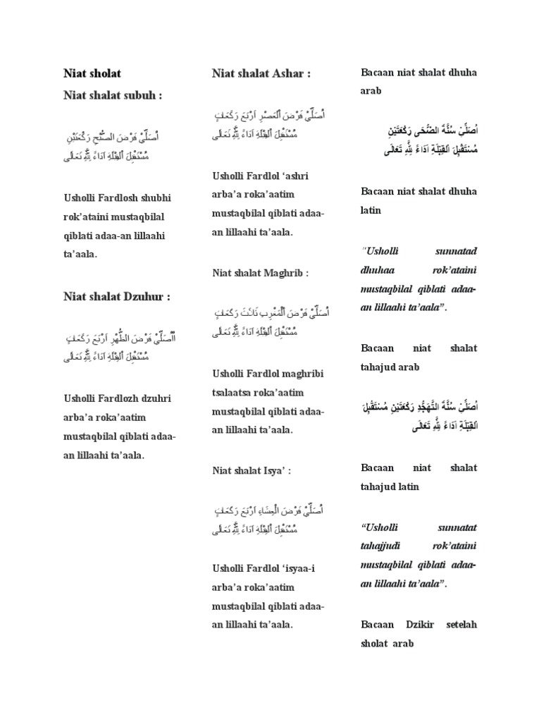 Niat Sholat: Niat Shalat Subuh: Niat Shalat Ashar | PDF | Salat | Abrahamic Religions