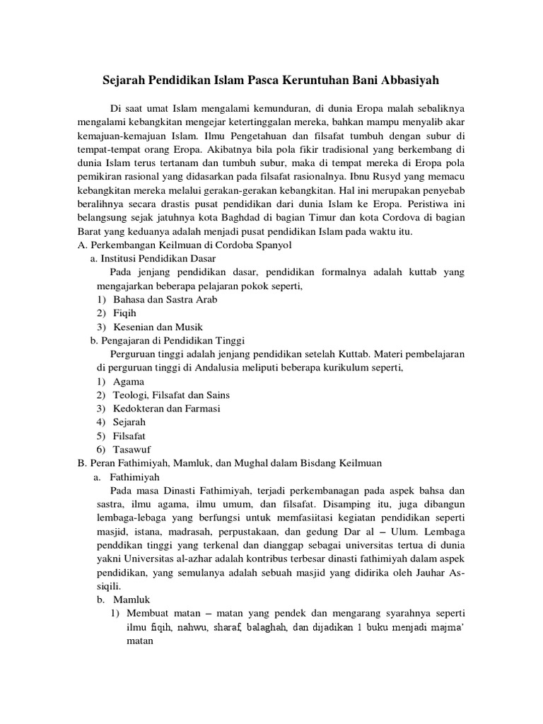Fani Azfar 19110014 PAI H Tugas Resume Keruntuhan Bani Abbasiyah | PDF ...