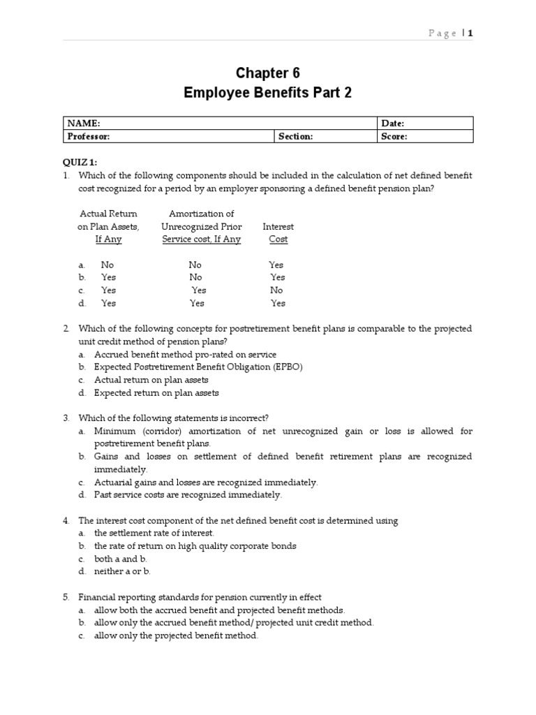 Employee Benefits Part 2 Quiz | PDF | Defined Benefit Pension Plan ...