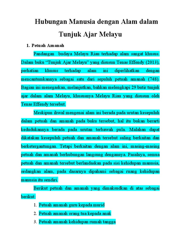 Hubungan Manusia Dengan Alam Dalam Tunjuk Ajar Melayu | PDF