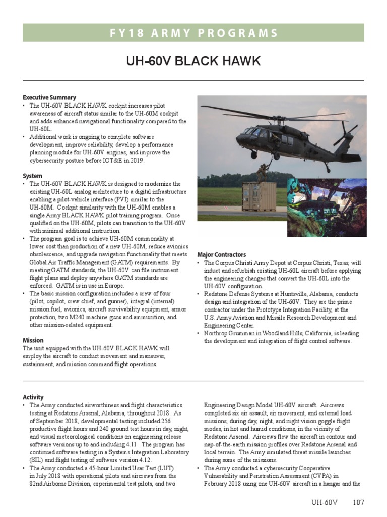 Uh-60V Black Hawk: Fy18 Army Programs | PDF | Sikorsky Uh 60 Black Hawk ...