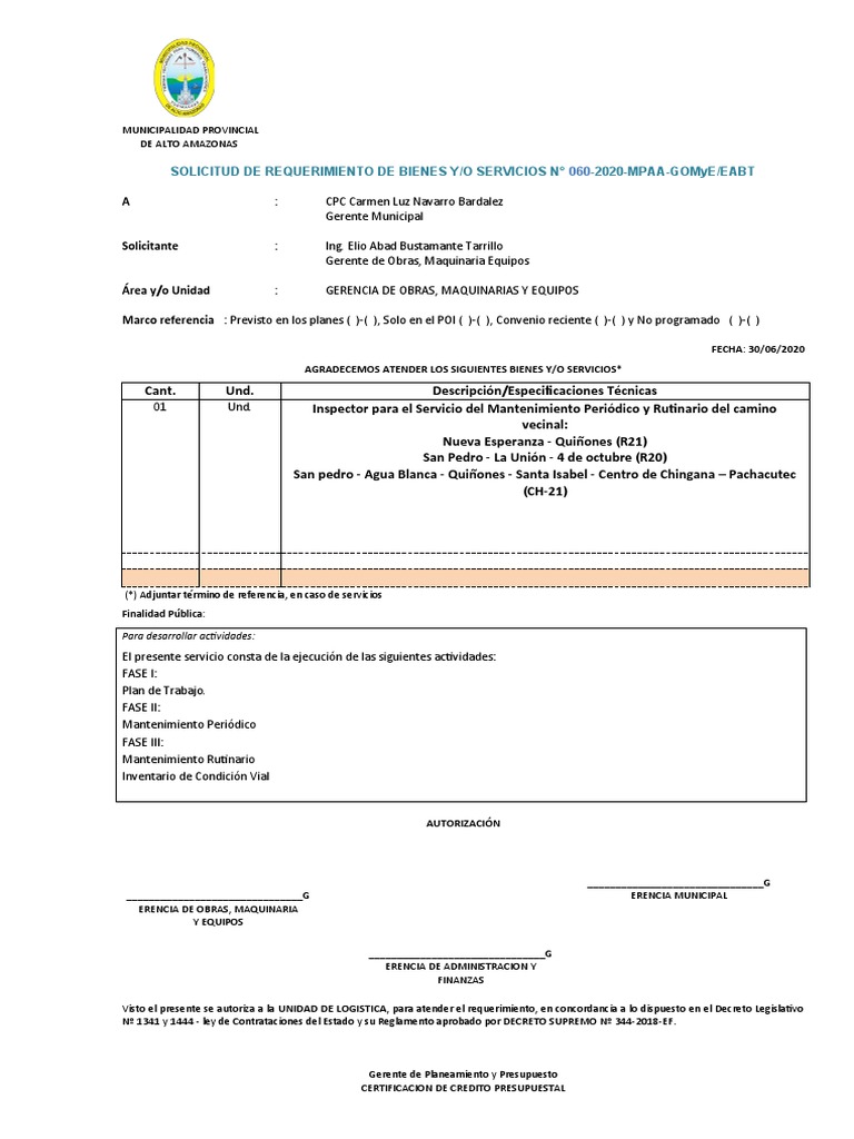 Modelo Req Mpaa Inspector | PDF | Presupuesto | Microeconomía