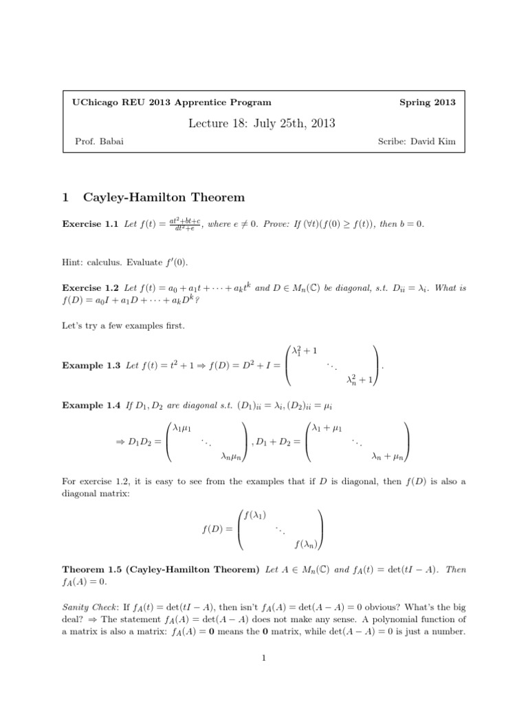 Cayley Hamilton Theorem Example PDF | PDF | Matrix (Mathematics ...