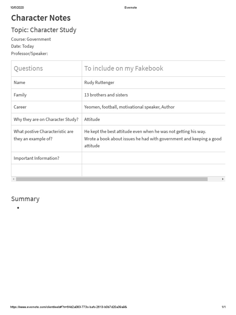 Character Notes - Evernote | PDF