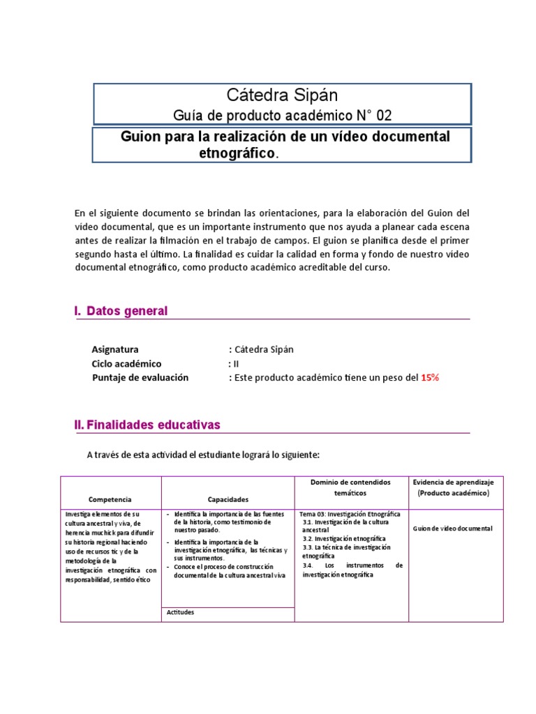 Guion para Video Documental Etnográfico | PDF | Vídeo | Etnografía