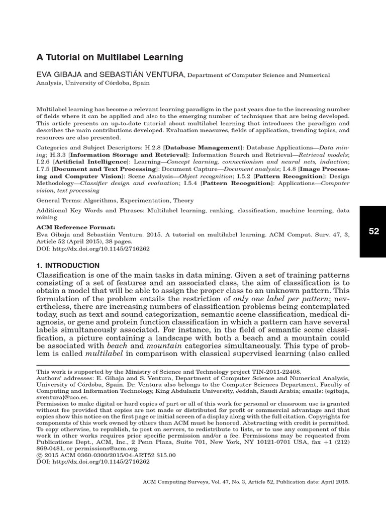 A Tutorial On Multilabel Learning | PDF | Statistical Classification | Accuracy And Precision