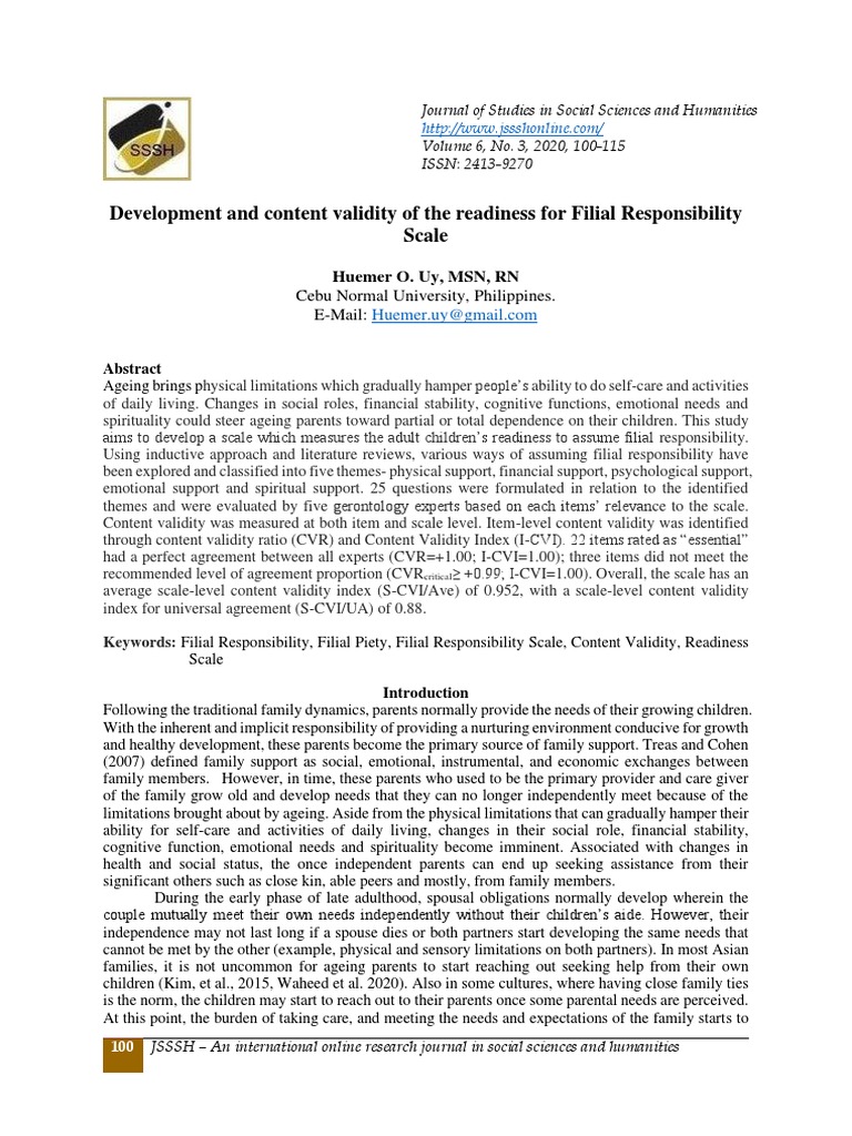 Development and Content Validity of The Readiness For Filial ...