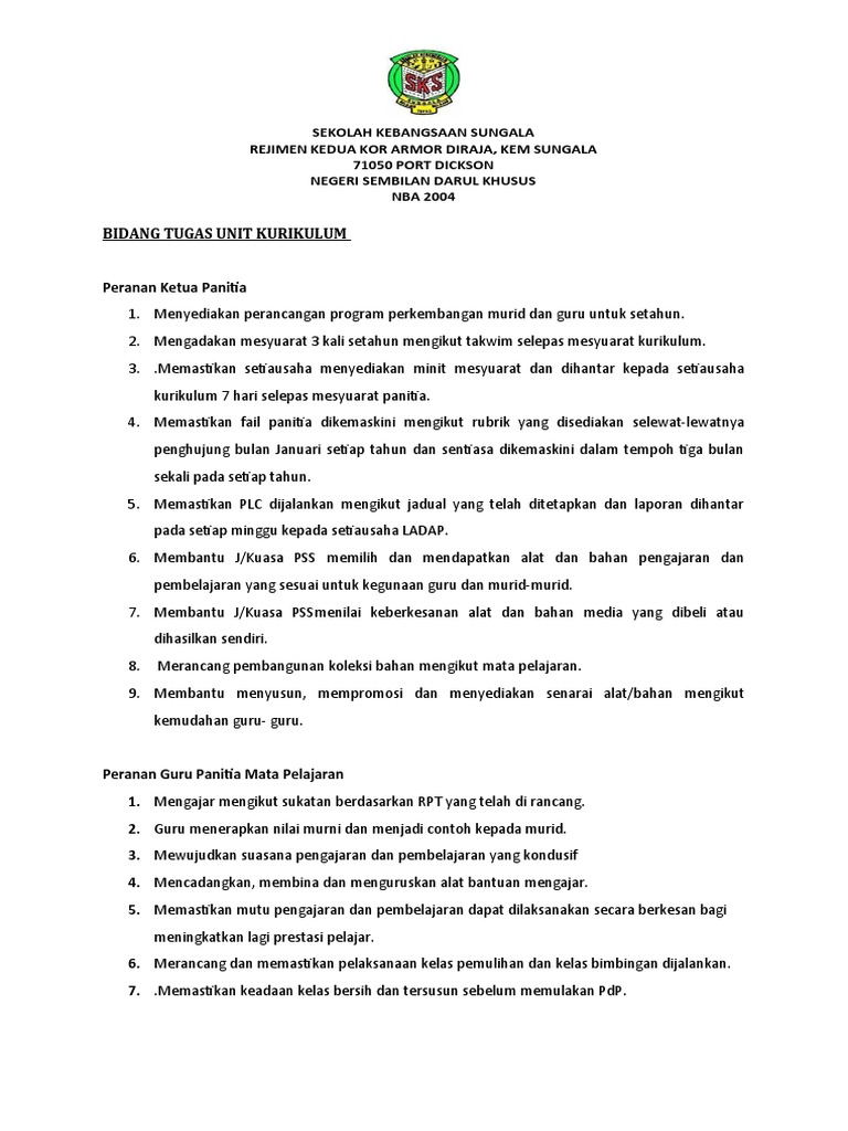 Tugas Ketua Panitia & Guru Panitia | PDF