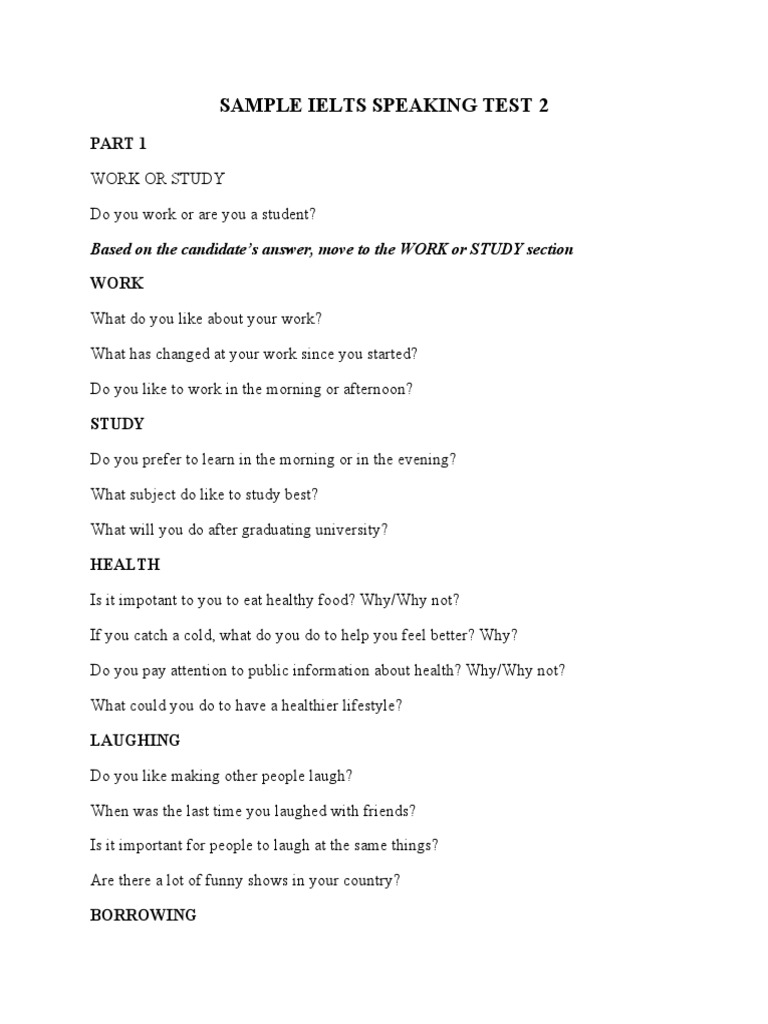 Sample Ielts Speaking Test 2 | PDF