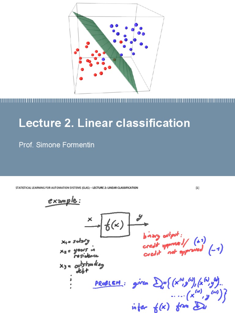 Lecture 2. Linear Classification: Prof. Simone Formentin | PDF ...