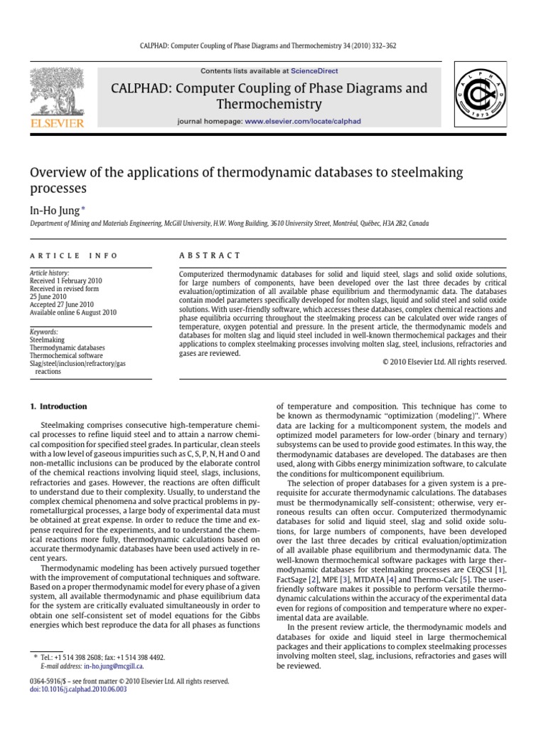 Overview of The Applications of Thermodynamic Databases To Steelmaking Processes | PDF | Silicon ...