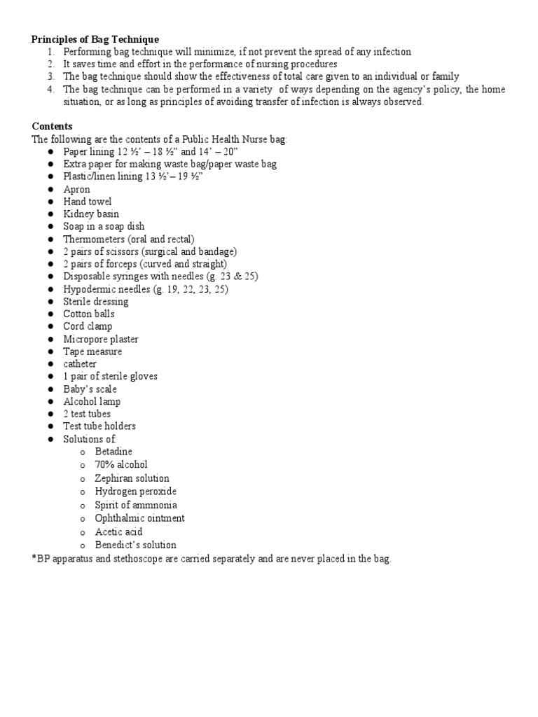 Principles of Bag Technique | PDF | Hand Washing | Syringe