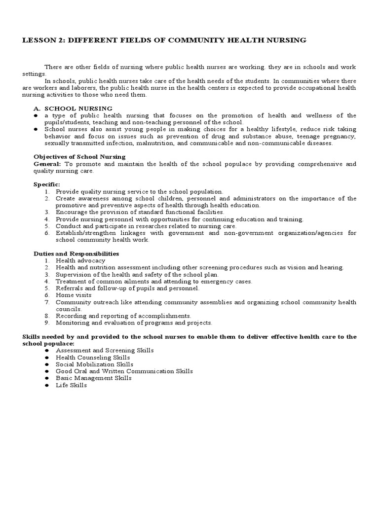 Exploring the Fields of Community Health Nursing: School Nursing and ...