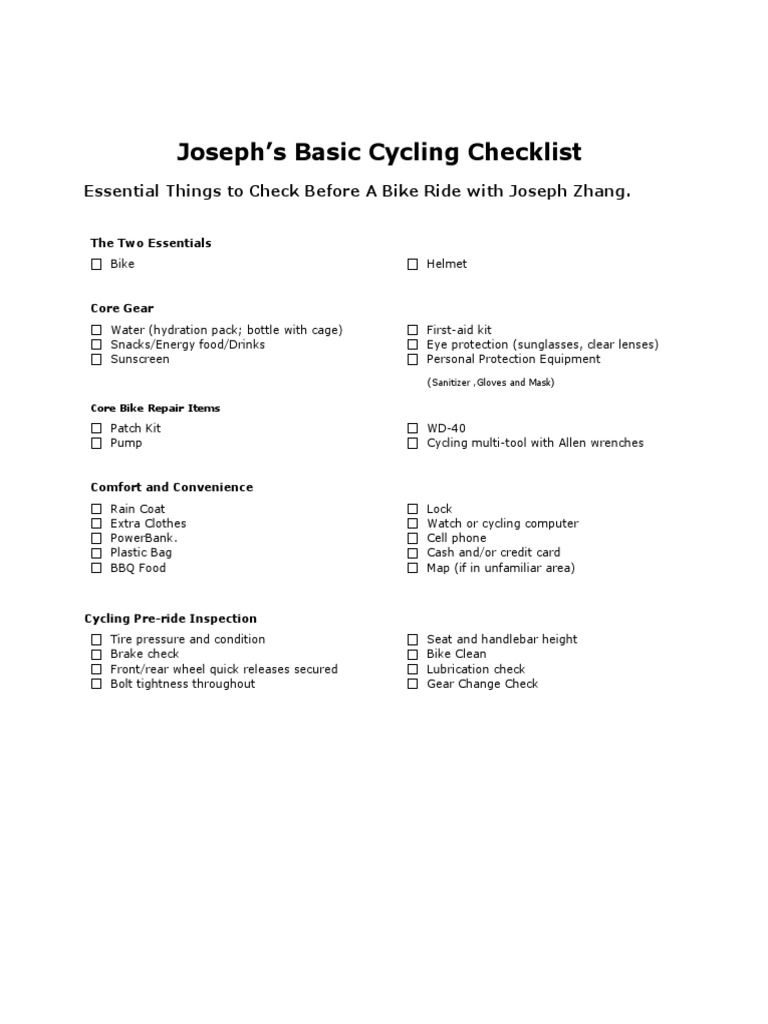 Essential Cycling Pre-Ride Checklist | PDF