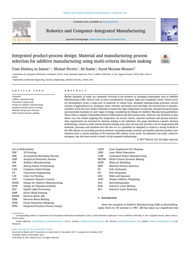 Robotics and Computer-Integrated Manufacturing | PDF | 3 D Printing ...