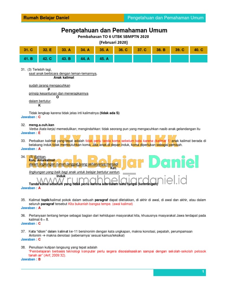 Pengetahuan Dan Pemahaman Umum: Rumah Belajar Daniel | PDF