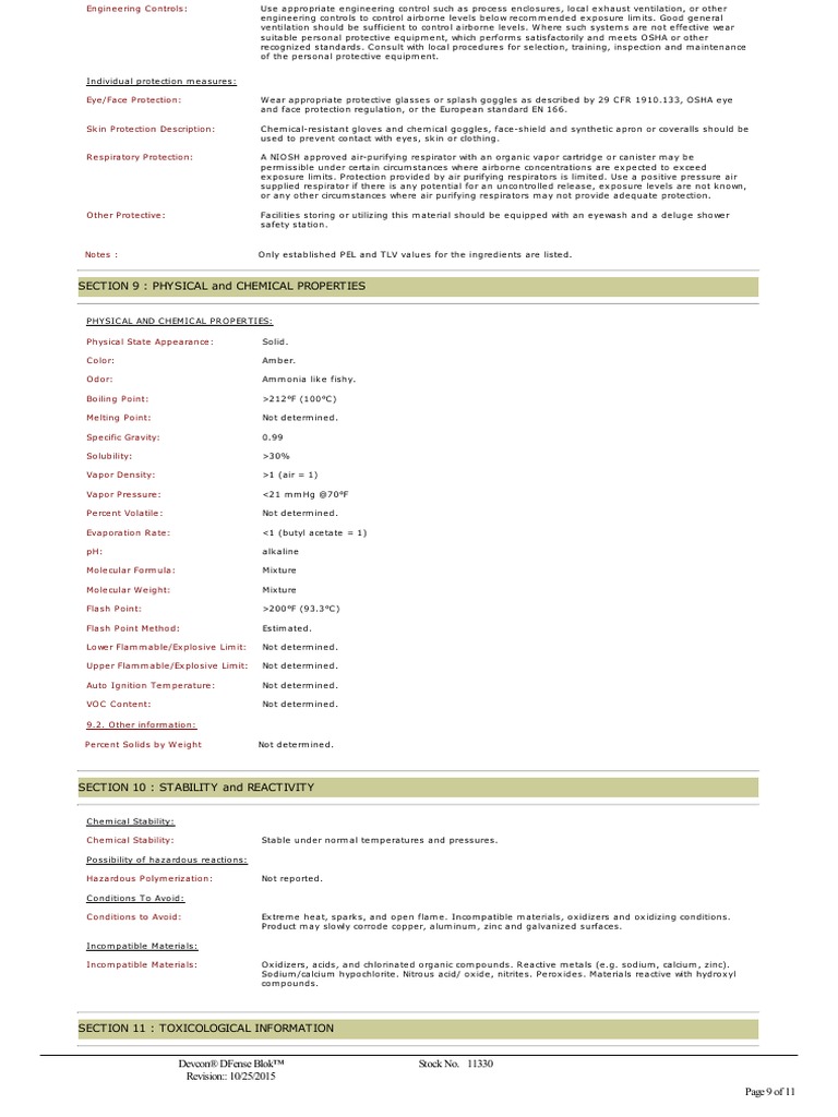 Section 9: Physical and Chemical Properties: Devcon® Dfense Blok ...