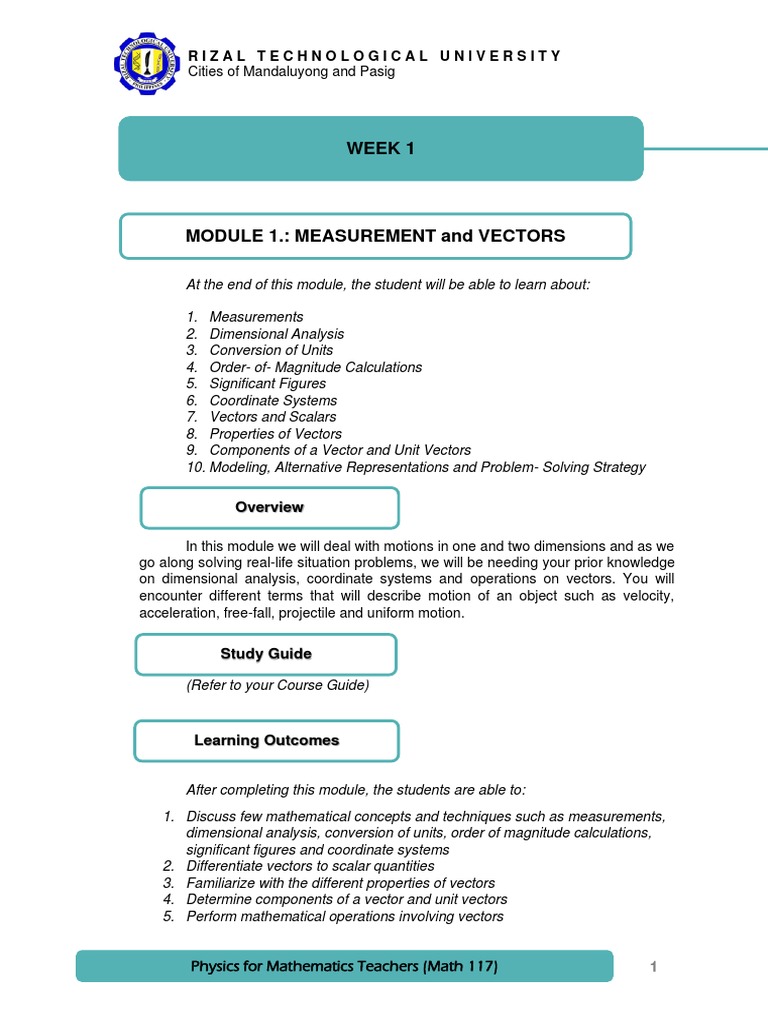 Module 1 Measurements And Vectors Final Pdf Euclidean Vector