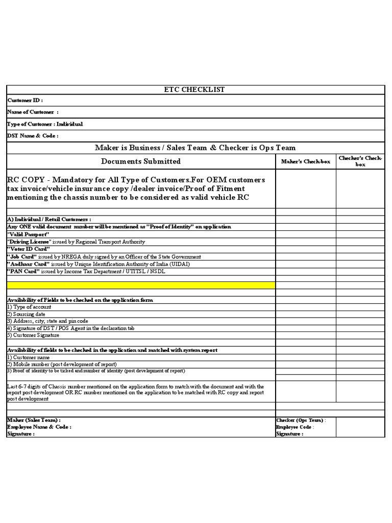 KYC Checklist and OSV Stamp Requirements | PDF | Identity Document ...
