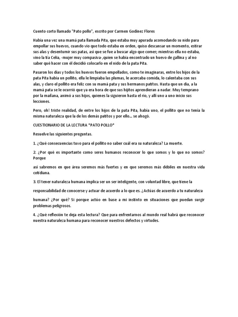 Cuento Pato pollo de Carmen Godínez | PDF