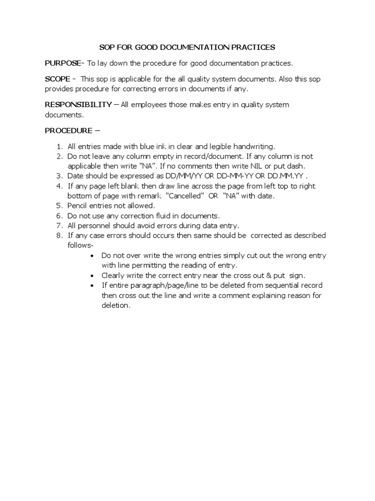 Sop For Good Documentation Practices | PDF
