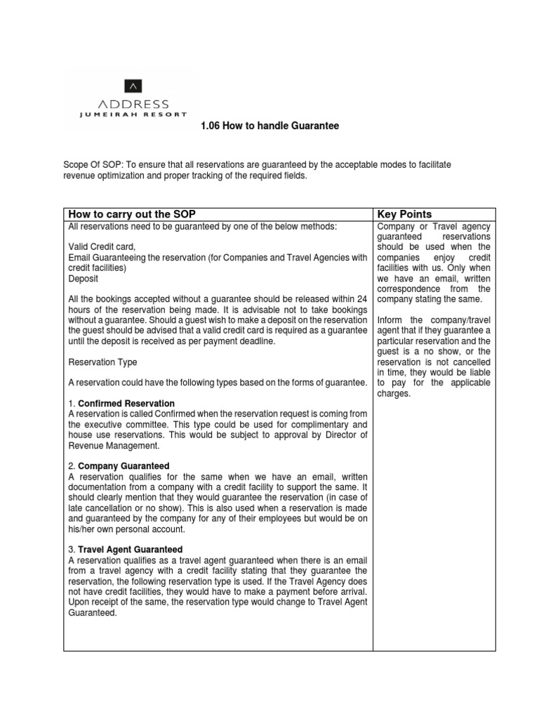 How To Carry Out The SOP Key Points | PDF | Guarantee | Credit Card