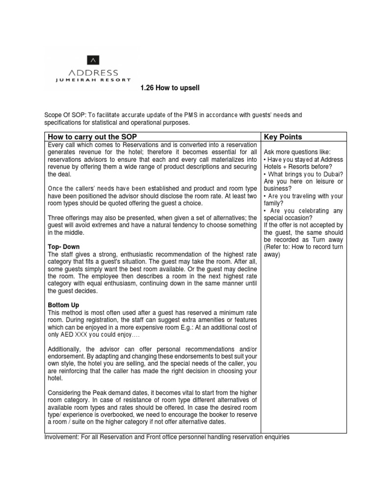 How To Carry Out The SOP Key Points | PDF | Hotel | Hotel And Accommodation