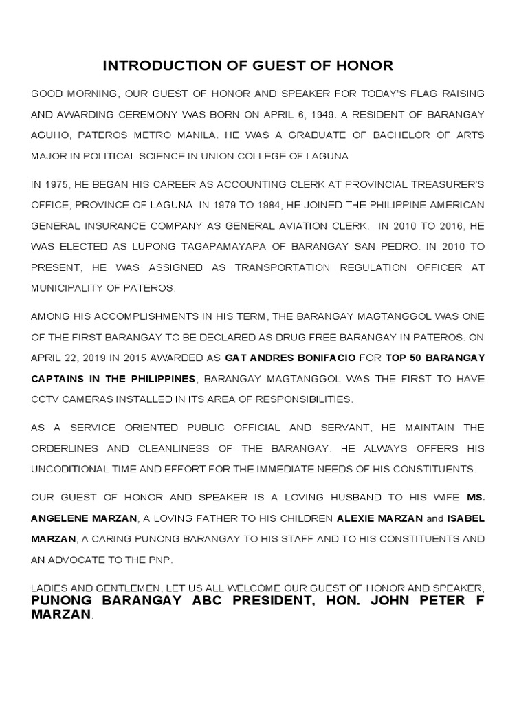 Introduction of Guest of Honor Magtanggol | PDF