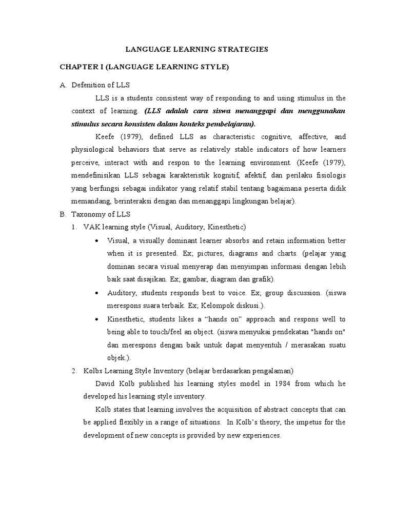 Language Learning Strategies Chapter I (Language Learning Style) | PDF ...