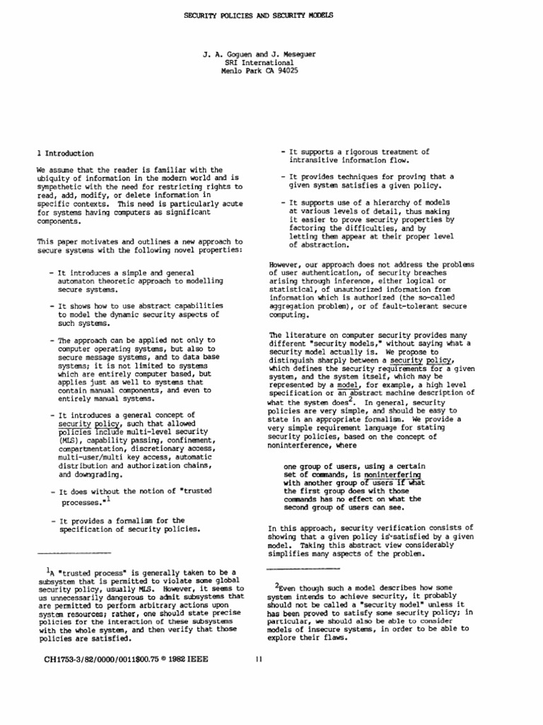 Security Policies and Security Models | PDF | System | Kernel ...