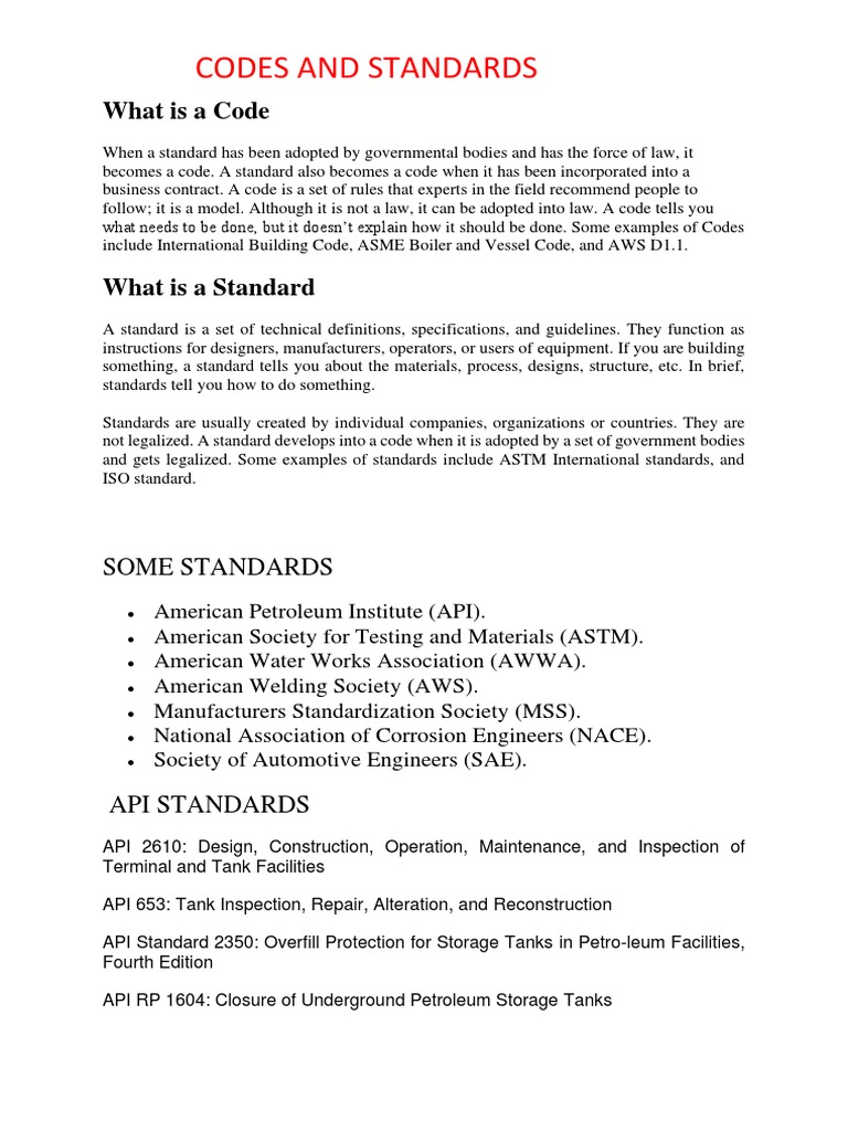 Codes and Standards: What Is A Code | PDF | Pipe (Fluid Conveyance ...