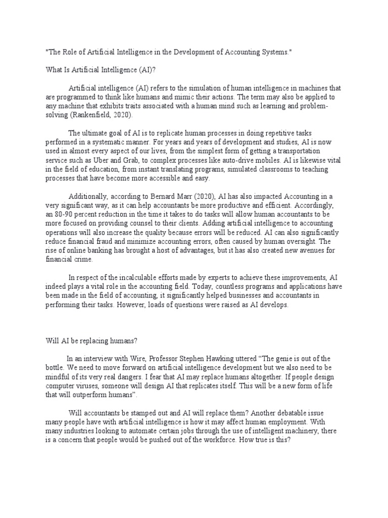 The Role Of Artificial Intelligence In The Development Of Accounting