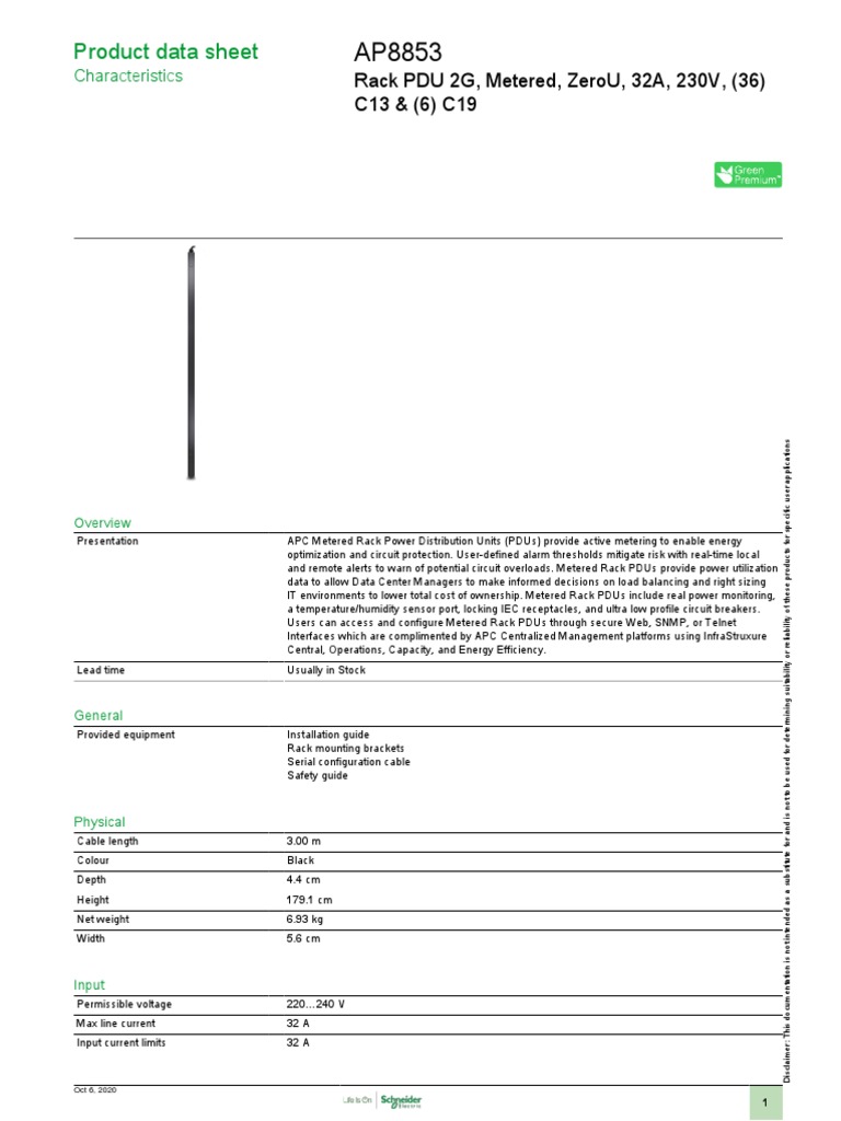 NetShelter Metered Rack PDUs - AP8853 | PDF | Ac Power Plugs And ...