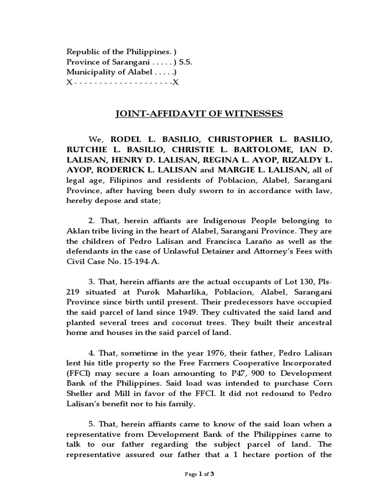 Joint-Affidavit of Witnesses | PDF | Affidavit | Government