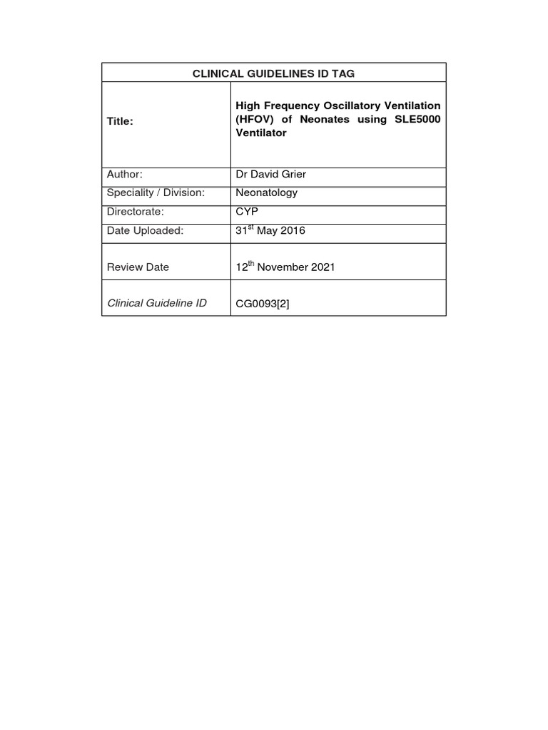 HFOV Guidelines for Neonates Using SLE5000 | PDF | Lung | Respiration