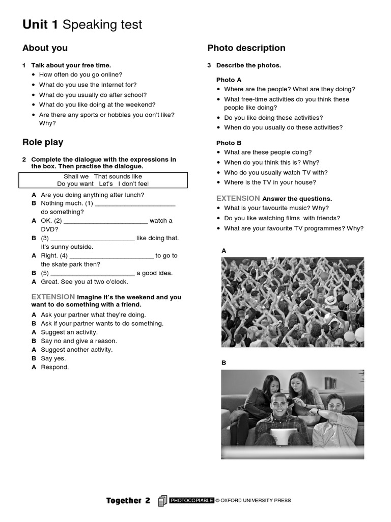 Unit 1 Speaking Test: About You Photo Description | PDF