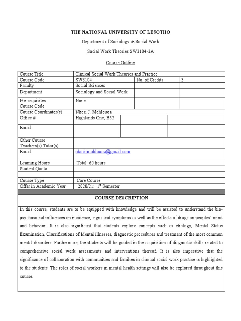 Clinical Social Work Theories Outline | PDF | Social Work | Educational ...