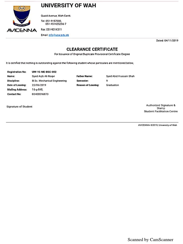 Clearance Certificate PDF | PDF