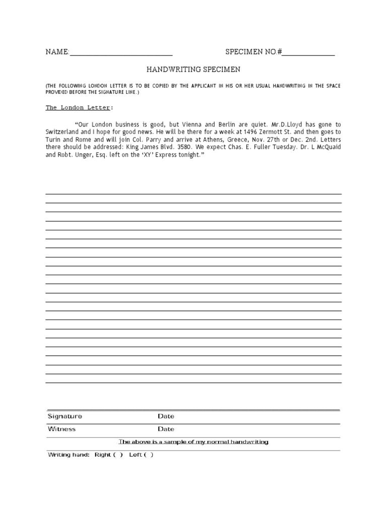 The Following London Letter Is To Be Copied by The Applicant in His or ...