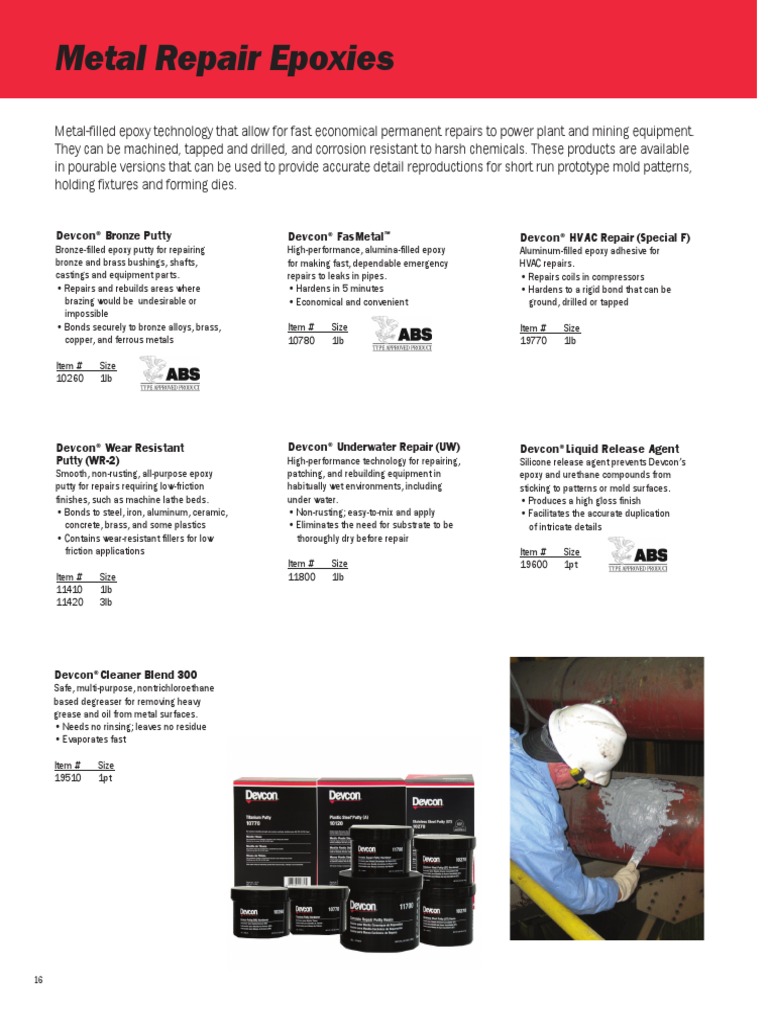 Metal Repair Epoxies: Devcon Bronze Putty Devcon Fasmetal Devcon Hvac ...