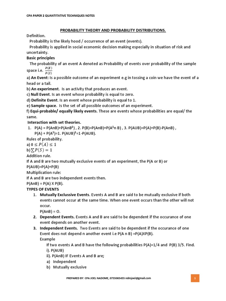 An Overview of Probability Theory, Probability Distributions, and ...