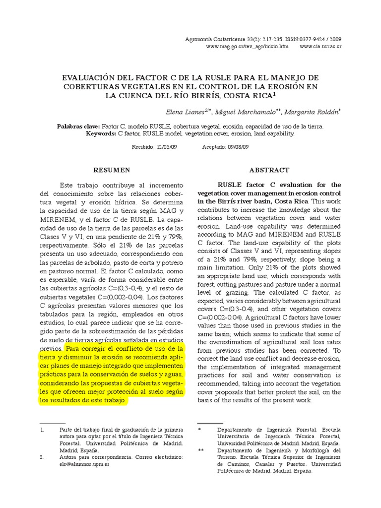 Evaluación del Factor C en RUSLE | PDF | Suelo | Hidroelectricidad