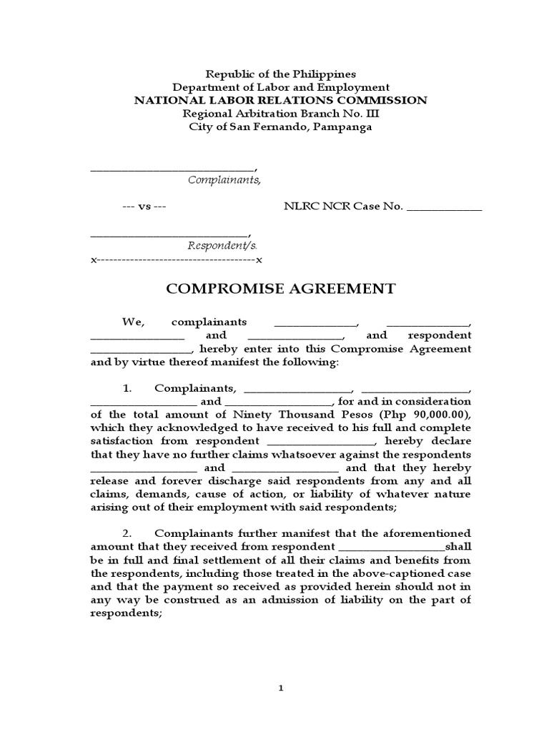 Compromise Agreement (LABOR) | PDF | Private Law | Government Information