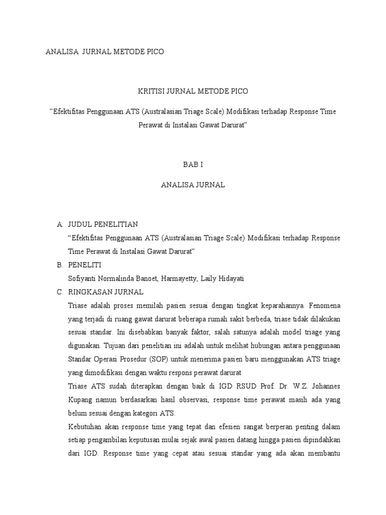 Keperawatan Gawat Darurat Analisa Jurnal Metode Pico 1 | PDF